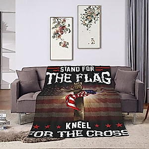 Gaotaju Flannel Fleece Blanket 80"X60" ，Stand for The Flag Kneel for The Cross Bed Throw Blanket Quality Ultra-Soft Travel Winter Blankets for Adult Keep Warm