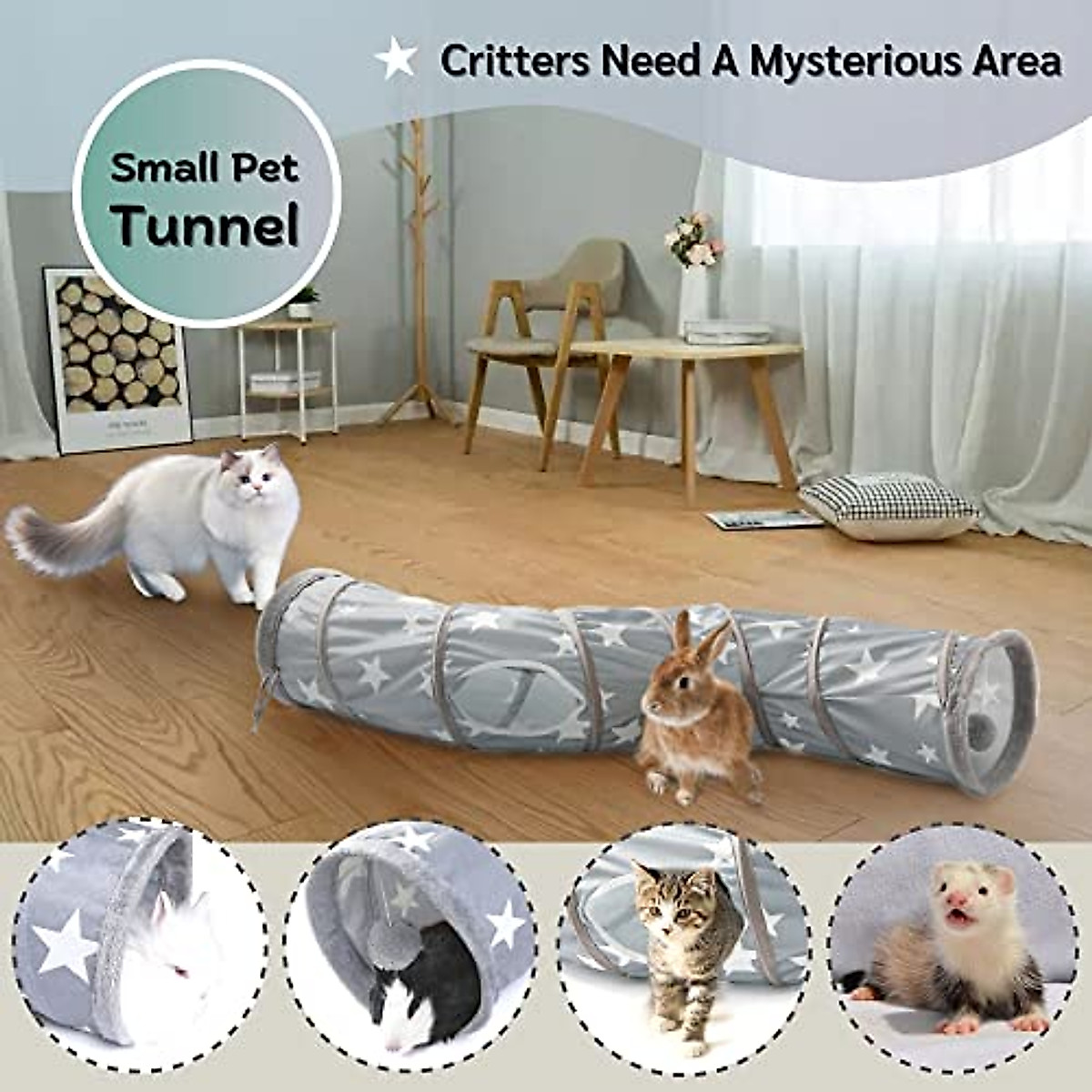 Kitty Cat Tunnel Rabbit Hideout Tunnels and Tubes Bunny Toys for Guinea Pig Ferret Accessories Hideway Hides Tunnel