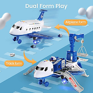 CUTE STONE Transport Cargo Airplane Toy with Music and Light, Toy Airplane Car Toy Play Set with Vehicle Car Toy, Contruction Toy Accessories, for 3+ Years Old Boys & Girls