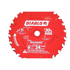 Freud D0624A 6‑1/2 in. x 24‑Tooth Tracking Point Wood Framing Saw Blade, Carbide