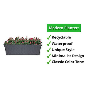 Elly Décor Set of 2 24x8 Rectangular Modern, Resistant and Self Watering Planter with Rattan-Like Finish, 24", Gray