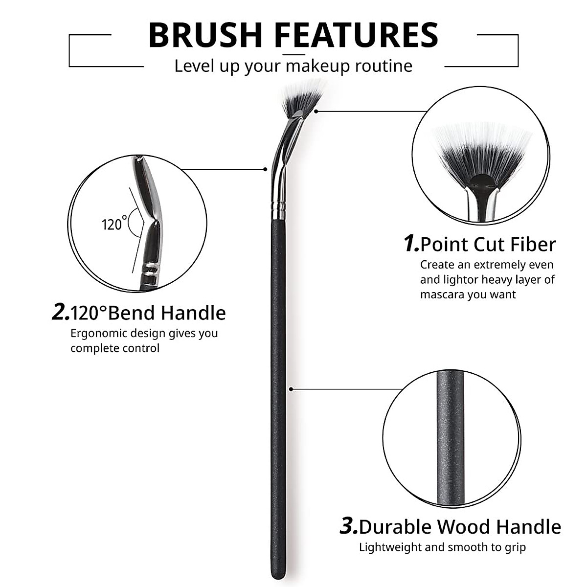 2 Pcs Mascara Fan Brush, Lash Wand Brush Fan for Natural Lifted Effects and Enhance Lower Lashes,Synthetic Fibre Smooth Application No Smearing Clumping, Easy to Use Mascara on Lash Line