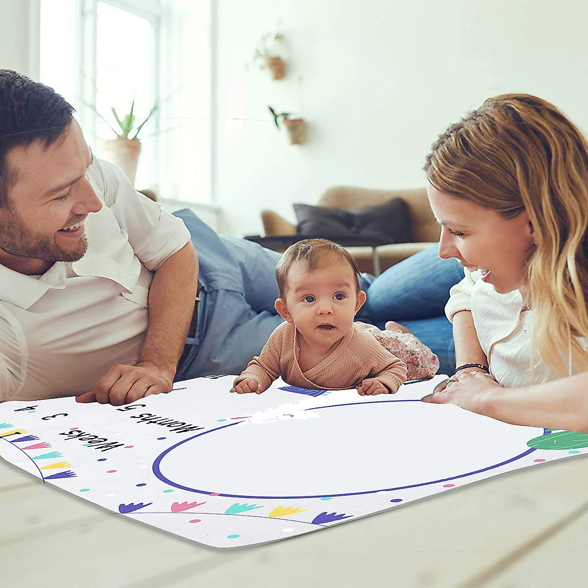 LUCKBTY Baby Monthly Milestone Blanket with Floral Wreath & Frame Cactus Alpaca Baby Shower Photography Props to Capture Babies First Year 60"x40" BTZDLU36