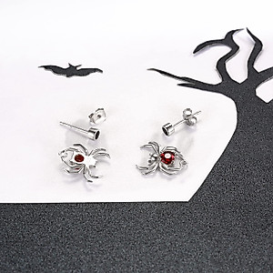 Sterling Silver Spider Stud Earrings Punk Red Cz Halloween Drop Dangle Earring Jewelry Gifts for Women (White)