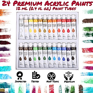 J MARK 48pc Deluxe Painting Kits for Adults - Includes Adjustable Wood Easel, Thick Canvases, Acrylic Paints, Brushes Set,Wooden and Plastic Palettes, 2 Painting Knives, 3 Sponges, Color Mixing Wheel
