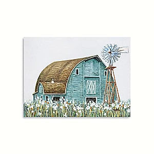 Teal Barn Canvas Wall Art: Rustic Barn Bathroom Decor Old Barn Pictures Wall Art Framed for Farmhouse Bedroom Ready to Hang (12"x16"x1 Panel)