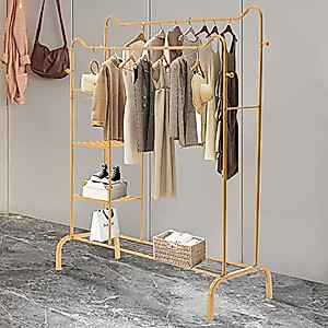 Cute Cat Ear Shaped Gold Garment Rack Clothes Rack 4 Tier Storage Shelves Heavy Duty Clothing Rack Portable Wardrobe Closet Organizer Standing Clothes Rack
