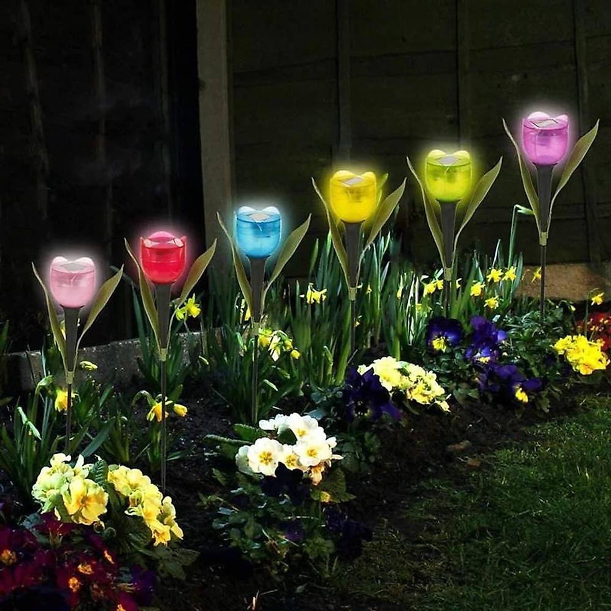 UWEL 6 Pcs Solar LED Light Outdoor Waterproof Multicolor Solar Flower Tulip Light Bulb for Home Garden Yard Lawn Landscape Night Lamp