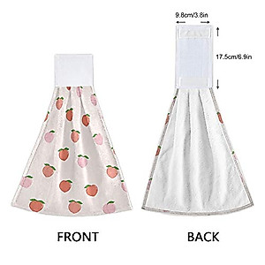 Alaza Pink Peach Fresh Fruit Hanging Kitchen Hand Towels with Loop Super Absorbent Hand Towels Machine Washable 2 Piece Sets