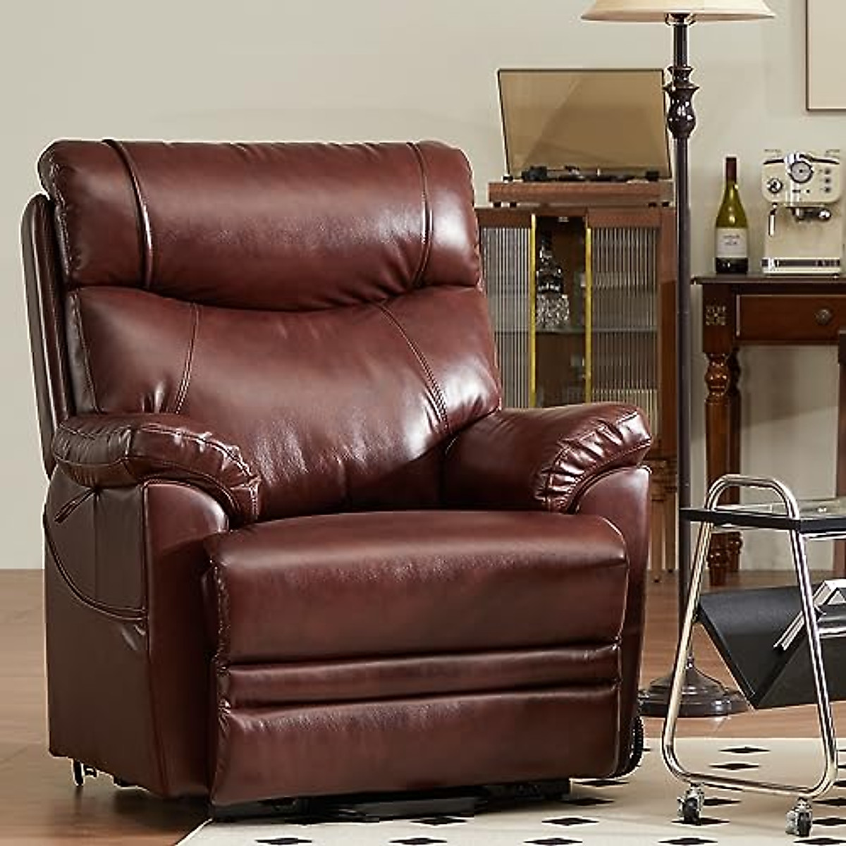 Irene House 9188E Extra Large Lay Flat Recliner Oversized Big Tall Man Power Lift Chair Dual Motor Heat Massage for Elderly(Faux Leather Brown) 5-5-5-0