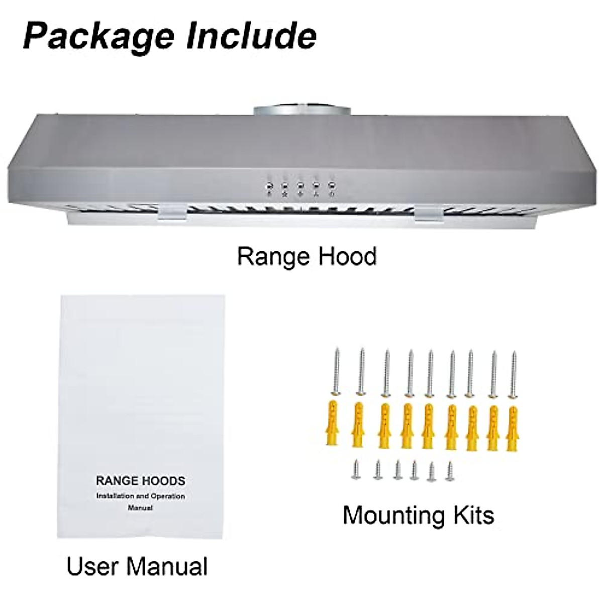 HTH 30 inch Under Cabinet Range Hood in Stainless Steel, 400 CFM Dual Motor Ducted Kitchen Stove Vent Hood with 3 Speed Exhaust Fan, 6" Top Vent, Push Button, Permanent Filters