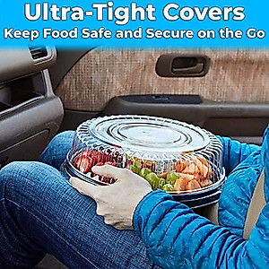 Heavy Duty, Recyclable 12 In. Serving Tray and Lid 10pk. Large, Black Plastic Party Platters with Clear Lids. Elegant Round Banquet or Catering Trays for Serving Appetizers, Sandwich and Veggie Plates