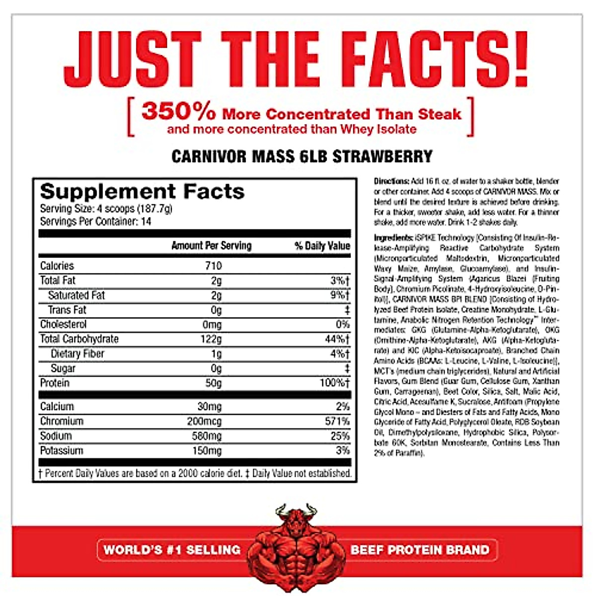 MuscleMeds Carnivor Mass Anabolic Beef Protein Gainer, Strawberry, 6 Pound