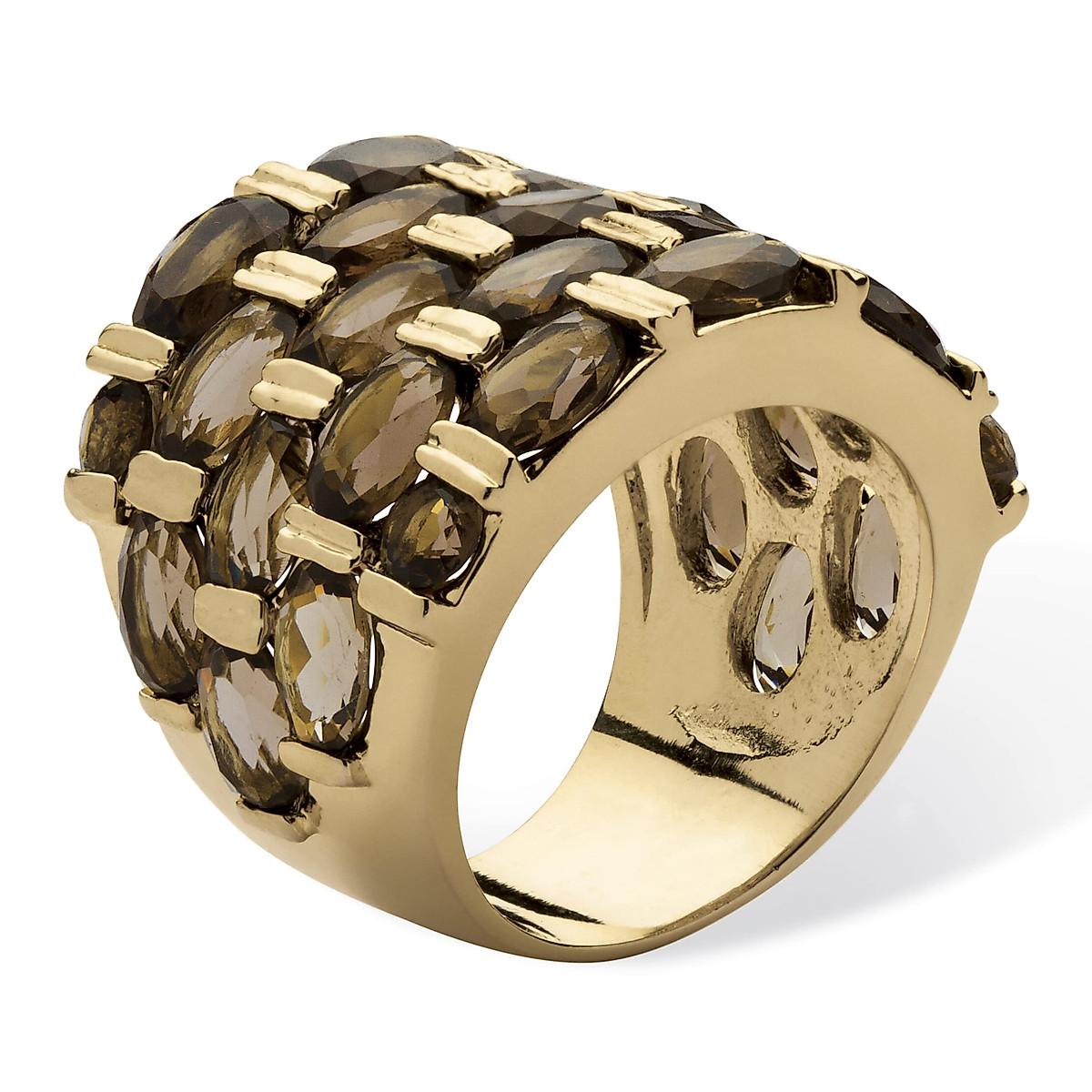 PalmBeach Yellow Gold-plated Round Genuine Smoky Quartz Five Row Ring Sizes 5-10 Size 8