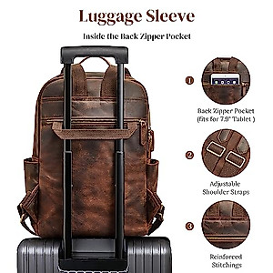 S-ZONE Genuine Leather Backpack Purse for Women Large Backpack for Men Vintage Rucksack Handbag Travel Daypack