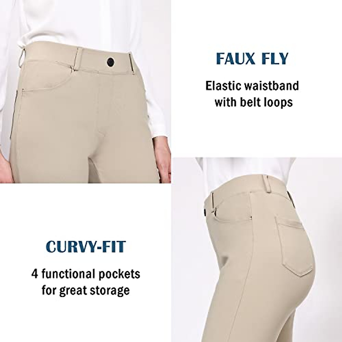 BALEAF Womens Yoga Dress Pants, Bootcut Stretchy Work Slacks Business Casual Pull on Office Trousers with Pockets 31", B Khaki Bootcut, X-Large