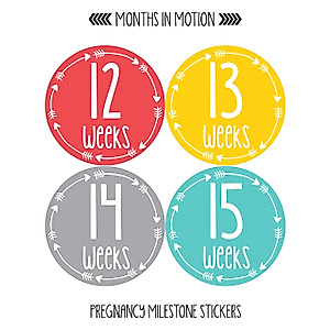 Months In Motion Pregnancy Weekly Belly Growth Stickers - Week to Week Pregnant Expecting Photo Prop - Maternity Keepsake - Baby Bump - Large Set of 36 Weekly Photo Sticker