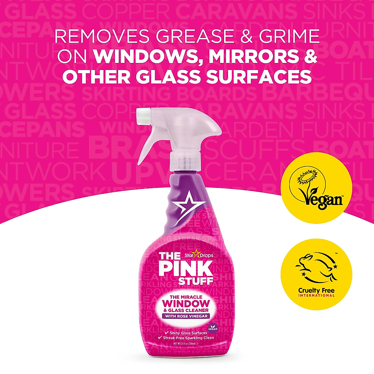 Stardrops - The Pink Stuff - The Miracle Multi-Purpose Spray, Window & Glass Cleaner, and Bathroom Foam Spray Bundle (1 Multi-Purpose Spray, 1 Window & Glass Cleaner, 1 Bathroom Foam Spray)