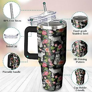 40 Oz Schnauzer Tumbler With Handle and Straw, Double Wall Stainless Steel Coffee Mug, Insulated Dog Dad or Mom Tumbler, Gifts for Women and Men