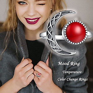 ZLILIJAN Mood Ring for Women 925 Sterling Silver Temperature Color Chang Rings Emotion Feeling Moon Adjustable Ring Celtic Knot Jewelry gift (Adjustable 8-10)