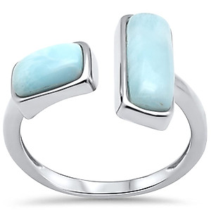 Oxford Diamond Co .925 Sterling Silver Natural Larimar Open Fashion Ring Sizes 6