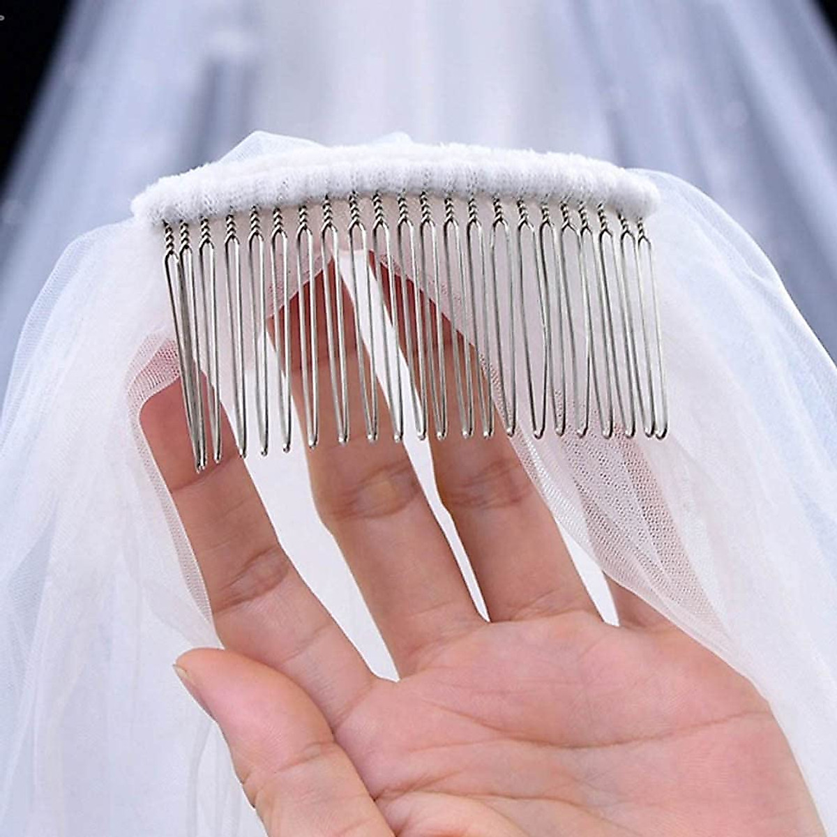 Ursumy Bride Wedding Veil Long 2 Tier Layered Cathedral Bridal Veils Pencil Edge Veil Chapel Soft Tulle Hair Accessories With Comb (Ivory)