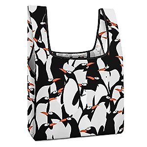 Penguins Pattern Printed Reusable Grocery Bag with Handle Foldable Shopping Tote Bags Portable for Supermarket Camping