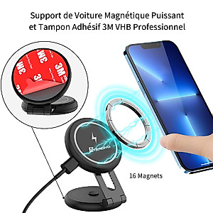 Magnetic Wireless Car Charger Mount Compatible with MagSafe Designed for Tesla Model, 15W Fast Charging Magnetic Car Phone Mount Foldable Invisible Dashboard for iPhone 16/15/14/13/12(Black)