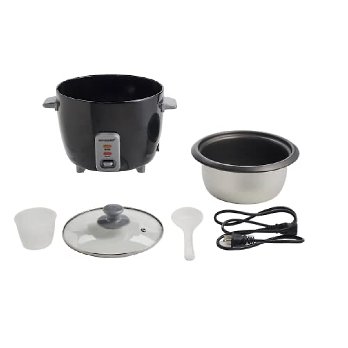 Servappetit 8 Cup Rice Cooker For Any Size Meal, Dishwasher safe, Removable Pot and Lid, Non-stick coating, Black