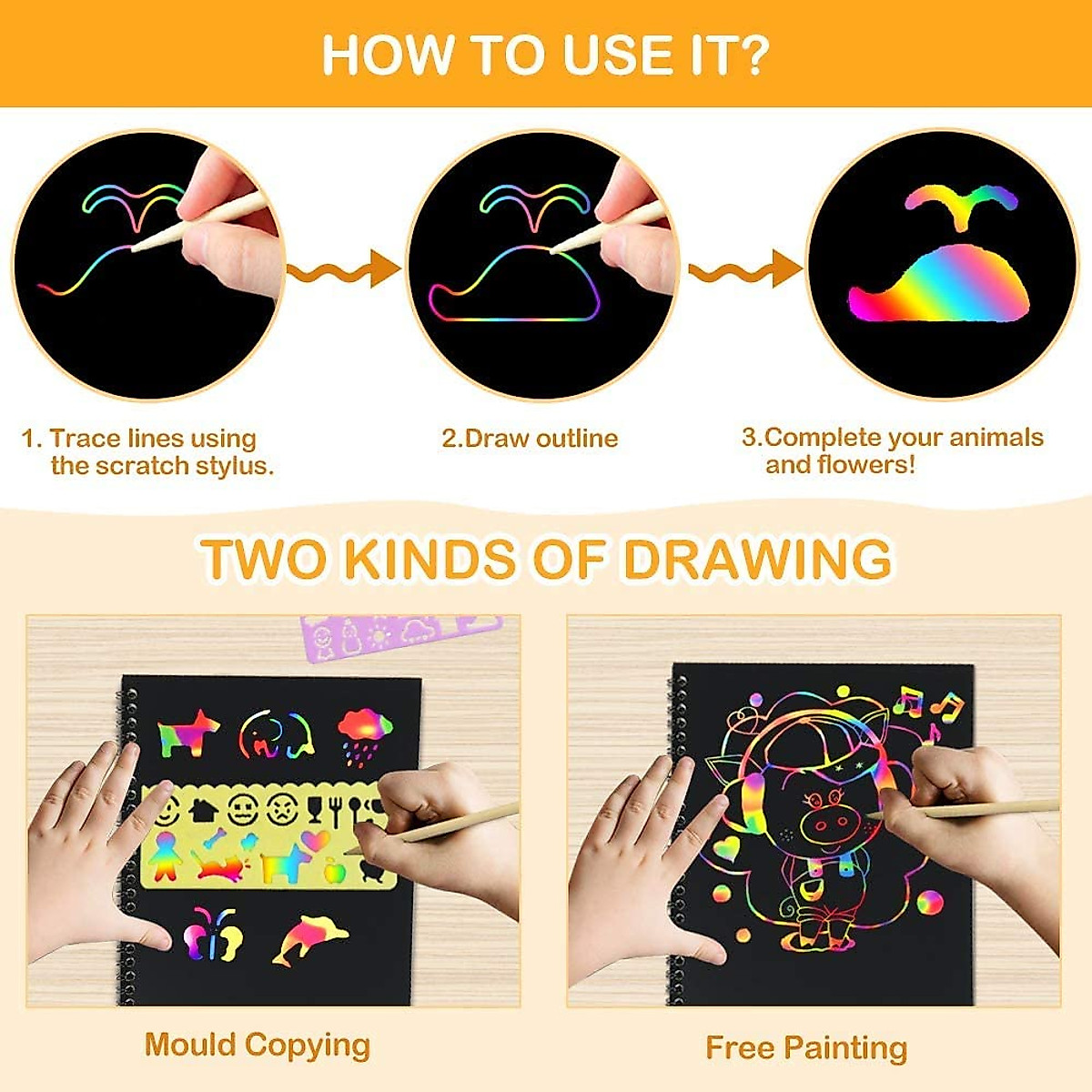 pigipigi Gifts for 3-12 Year Old Girls Boys - 3 Pack Rainbow Scratch Off Notebooks Arts Crafts Supplies Set Color Drawing Paper Kit for Kids Birthday Game Party Favor Christmas Easter Activity Toy