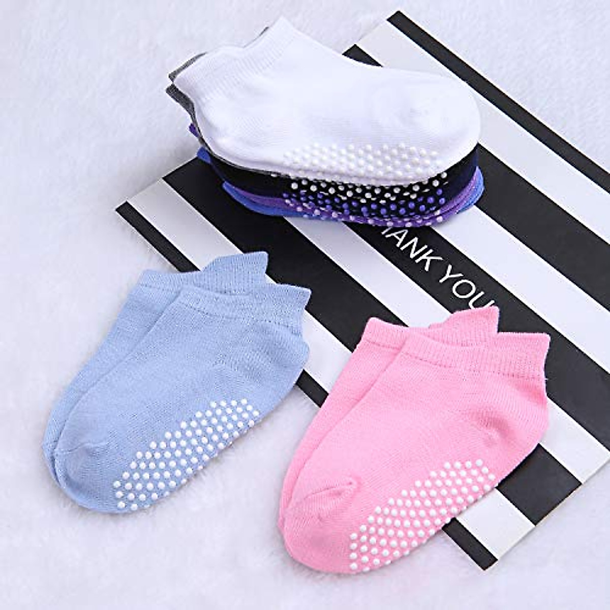 Cooraby 16 Pairs Toddler Non Slip Grip Ankle Socks Anti Skid Athletic Socks for Toddlers Boys or Girls