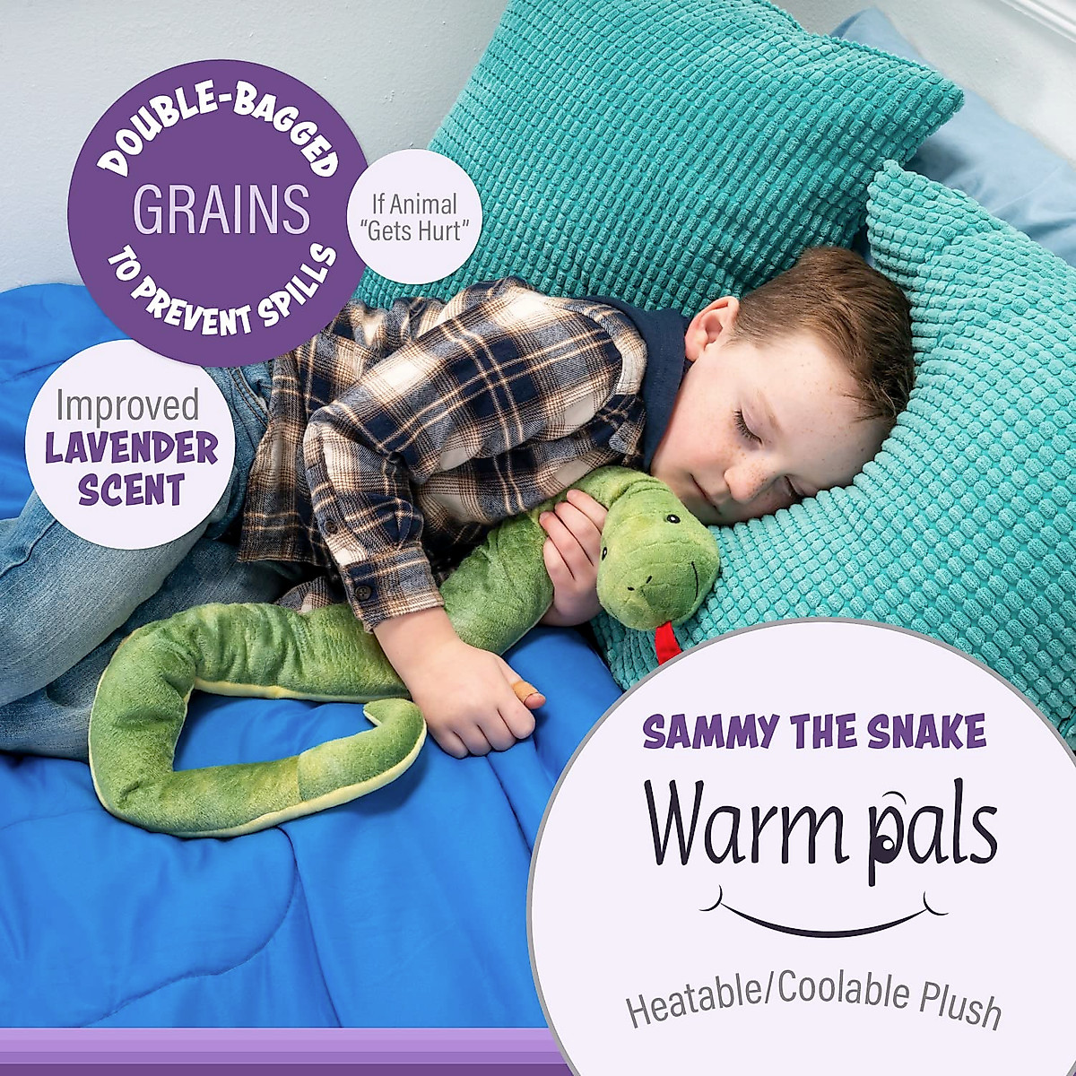Warm Pals - Sammy The Snake - 1.5lbs - Cozy Microwavable Lavender Scented Plush Toys - Heated Stuffed Animal - Heatable Coolable Bedtime Comfort Plushie