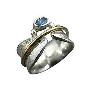 Girivar Creations Blue Topaz Gemstone Ring Spinner Ring 925 Sterling Silver Ring Semi Precious Spinner Silver Ring Handmade Jewelry