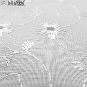 Daisy in Leaf 100% Cotton Embroidered Eyelet Fabric 42" Wide Sold by The Yard (White)