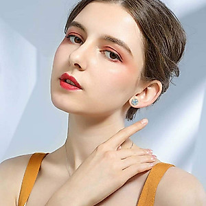 CiNily Flower Earrings,Blue Opal Stud Earrings Sterling Silver Plated Ladies Flower Stud Earrings Cute Unique Earrings