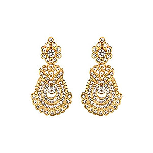 Efulgenz Crystal Rhinestone Choker Necklace Earrings Maang Tikka Head Chain Wedding Indian Jewelry Set for Women gold