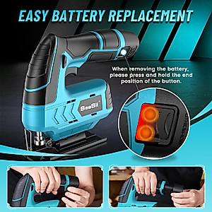 Seesii Cordless Jig Saw, 12V Jigsaw with 2 Lithium Batteries, Charger, and 10PCS Blades, ±45° Bevel Cuts, Variable Speed for Straight, Curve, and Bevel Cutting