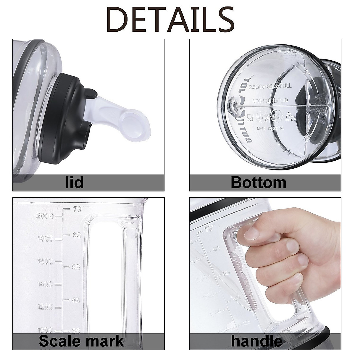 VENNERLI Half Gallon Water Jug 2 Liters Large Sports Water Bottle with Handle Reusable BPA-Free 64 OZ Plastic Gallon Water Jug Wide Mouth for Home Drinking Outdoor Gym Hiking Fitness