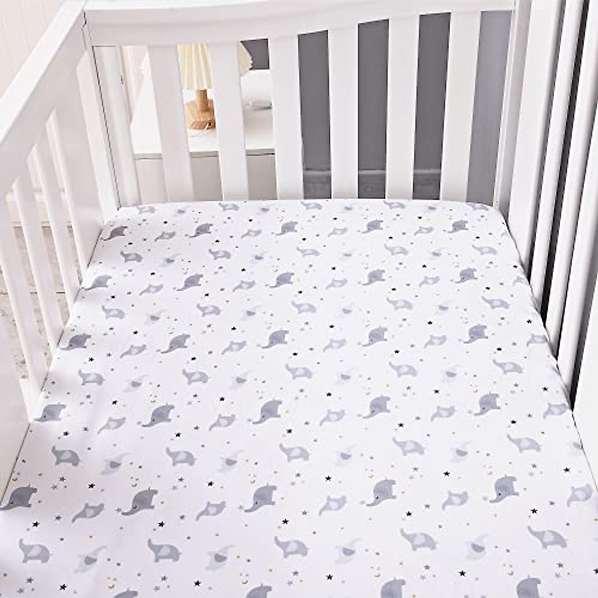 Baevellery Crib Bedding Set for Boys Girls Soft Cute 3Piece Toddler Baby Bedding Crib Sets for Boys Space Elephant Black Grey | Crib Comforter, Fitted Sheet, Dust Ruffle