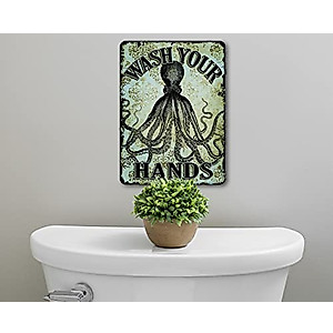 Octopus Wash Your Hands Bathroom Wall Metal Sign