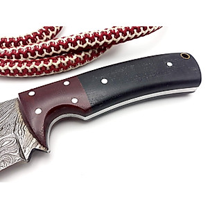 Nooraki SK-63 Handmade Damascus Hunting Knife 8.5 inches Full Tang Blade with Leather Sheath Skinner Knife, Camel Bone Handle