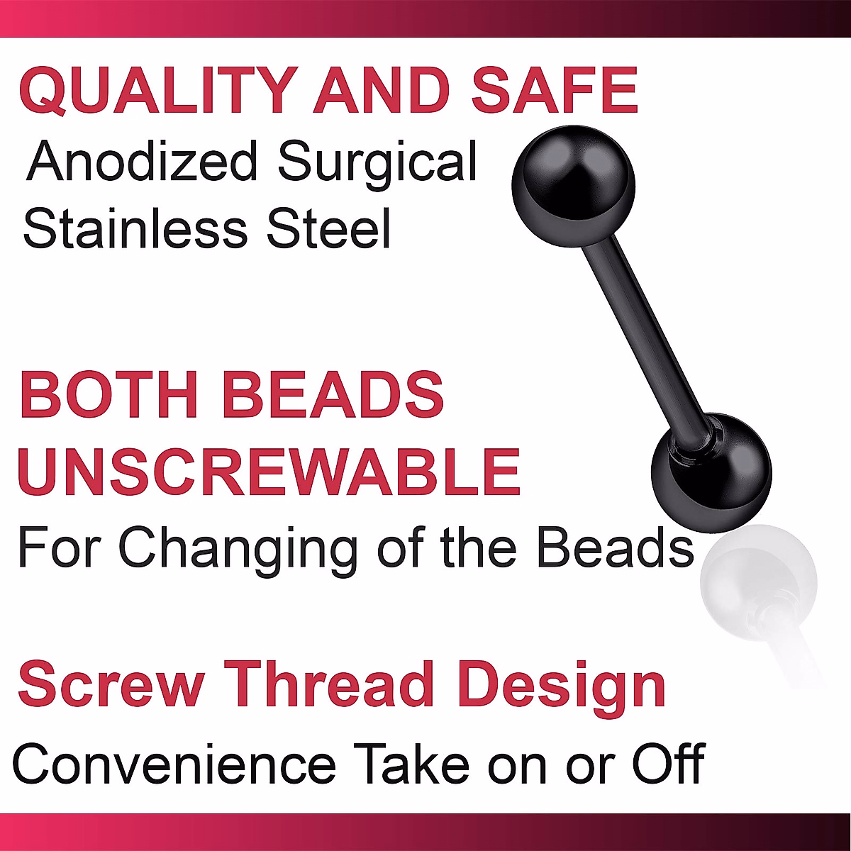 bodyjewellery 14G 14 Gauge 1.6mm 18mm Black surgical steel tongue rings straight bars balls barbells ALDH Piercing Set of 6