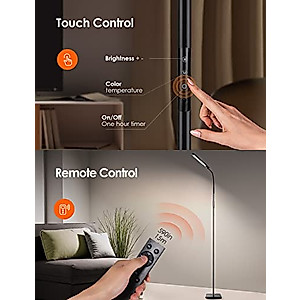 ALongDeng LED Floor Lamp, Dimmable Floor Lamps with Remote, Adjustable 3000K-6500K Colors & 5 Brightness Levels Standing Lamp, Adjustable Height Flexible Gooseneck, for Living Room, Bedroom, Office