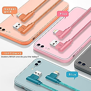 iPhone Charger, 3 Pack 10FT 90 Degree Charging Cable MFi Certified USB Lightning Cable Nylon Braided Fast Charging Cord Compatible for iPhone 14/13/12/11/X/Max/8/7/6/6S/5/5S/SE/Plus/iPad (10FT)