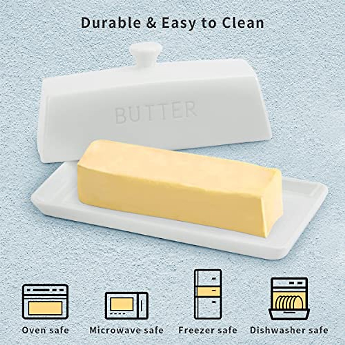 Ceramic Butter Dish with Lid - SGAOFIEE Porcelain Butter Dish with Lid and Knife for Countertop, Perfect for 1 Stick of East Coast Butter