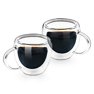 BSDPRFE 2.5 oz Espresso Cups Set of 2 with Handle Espresso Shot Glasses, Double Wall Insulated Espresso Mugs, Tazas de Cafe Expreso, Milk Cup with Handle, Suit for Espresso Machine