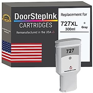 DoorStepInk Remanufactured in The USA Ink Cartridge Replacements for HP 727 300ml Gray F9J80A for Printers DesignJet T1500 T2500 T920 T930