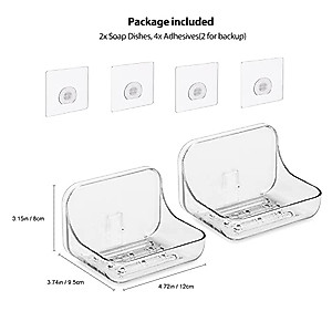 Ettori Soap Dish 2 Pack Soap Holder Plastic Adhesive Soap Holder for Shower Wall, Bathroom, Tub and Kitchen Sink, Drill- Free and Clear