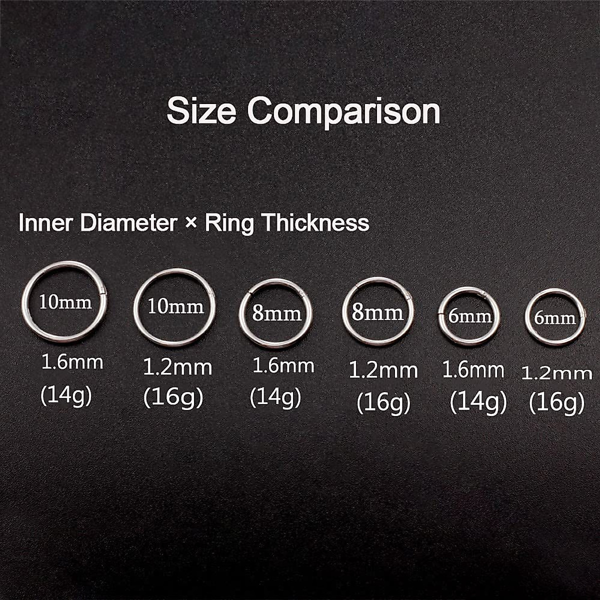 Casvort 10PCS 16G 316 Stainless Steel Helix Classic Ring Stack Clickers Seamless Septum Nose Piercing Rings Segment Tragus Hoop Rings Body Piercing Jewelry