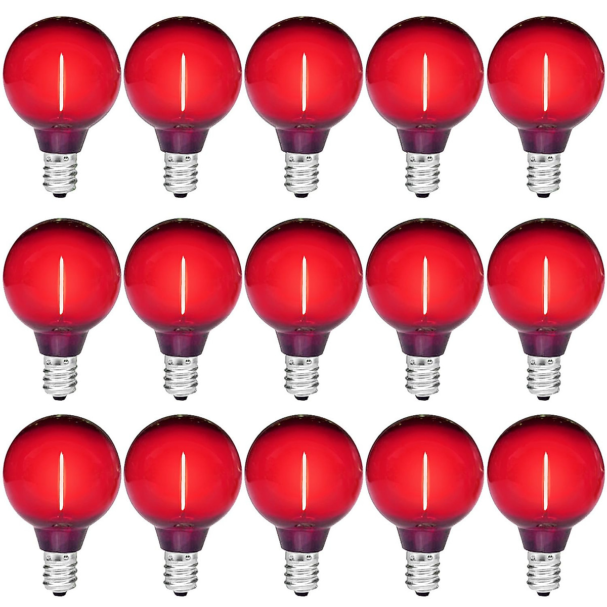 GUILEDUO 15 Pack G40 Red Light Bulb LED Christmas Replacement Bulbs, 1 Watt E12/C7 Candelabra Base Globe Light Bulbs for Outdoor String Lights, Shatterproof Plastic Clear Night Light Bulbs, 120 Volt